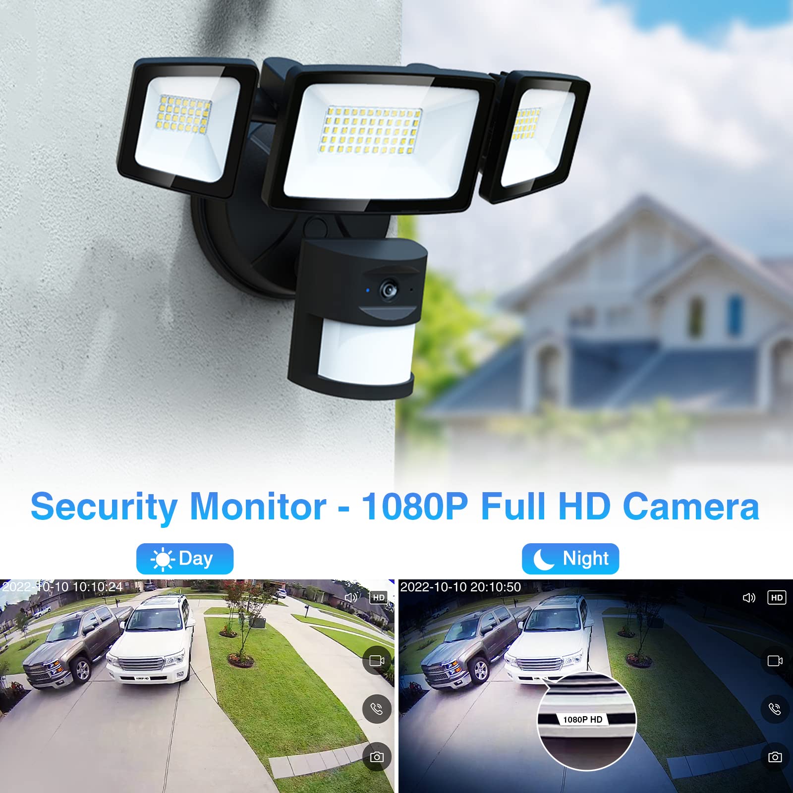 Onforu Floodlight Camera Outdoor, 55W Smart Security Wired Cam with ...