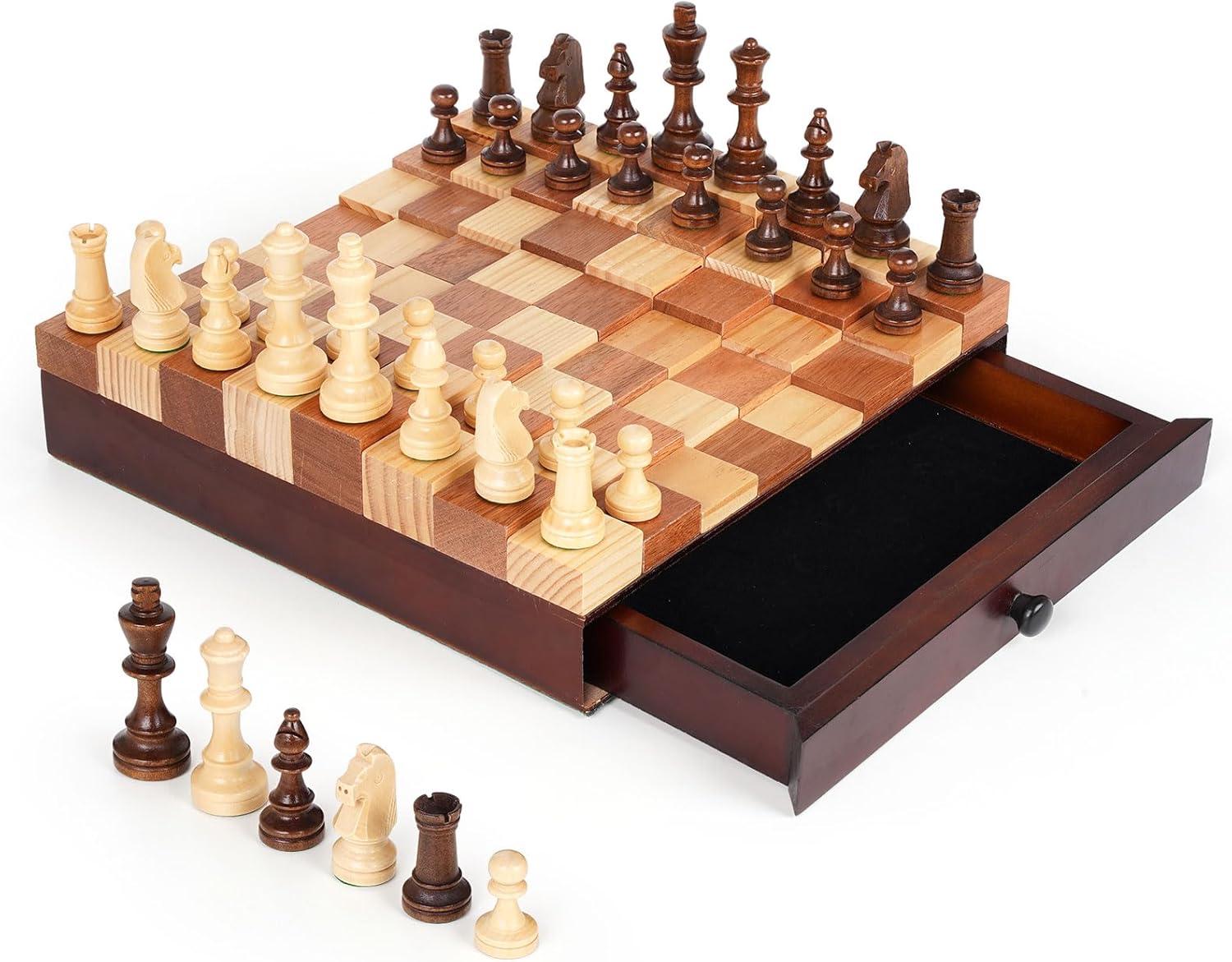 Amazon.com: 3D Wooden Chess Set with Storage Drawer – 12" Wooden Chess ...
