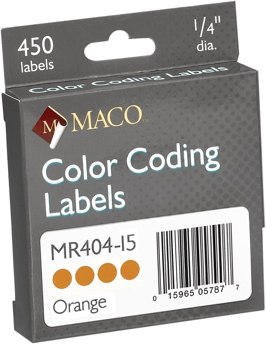 MACO Orange Round Color Coding Labels, 1/4 Inches in Diameter, 450 Per ...