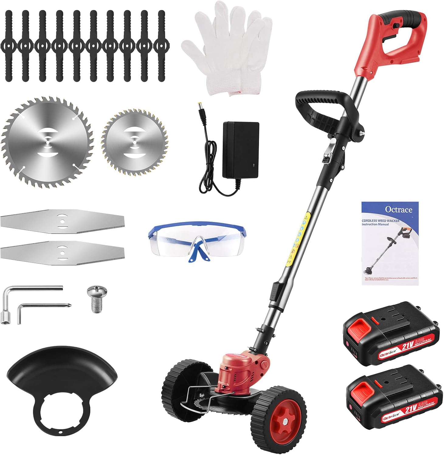 Amazon.com : Octrace Weed Wacker, Battery Powered Weed Eater with 2Pcs ...