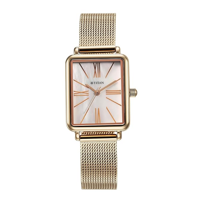 Titan Slimline Quartz Analog Mother of Pearl Dial Rose Gold Stainless ...