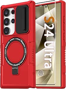 Amazon.com: KTUOHU for Samsung Galaxy S24 Ultra Case with Magnetic Ring Stand+Glass Screen ...