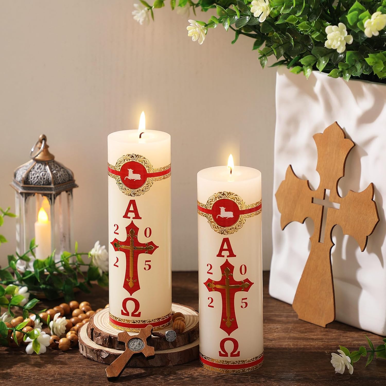 Amazon.com: Conelist 2 Pcs Paschal Candles with 2 Pcs Jesus Stickers Cirios Religiosos Catolicos ...