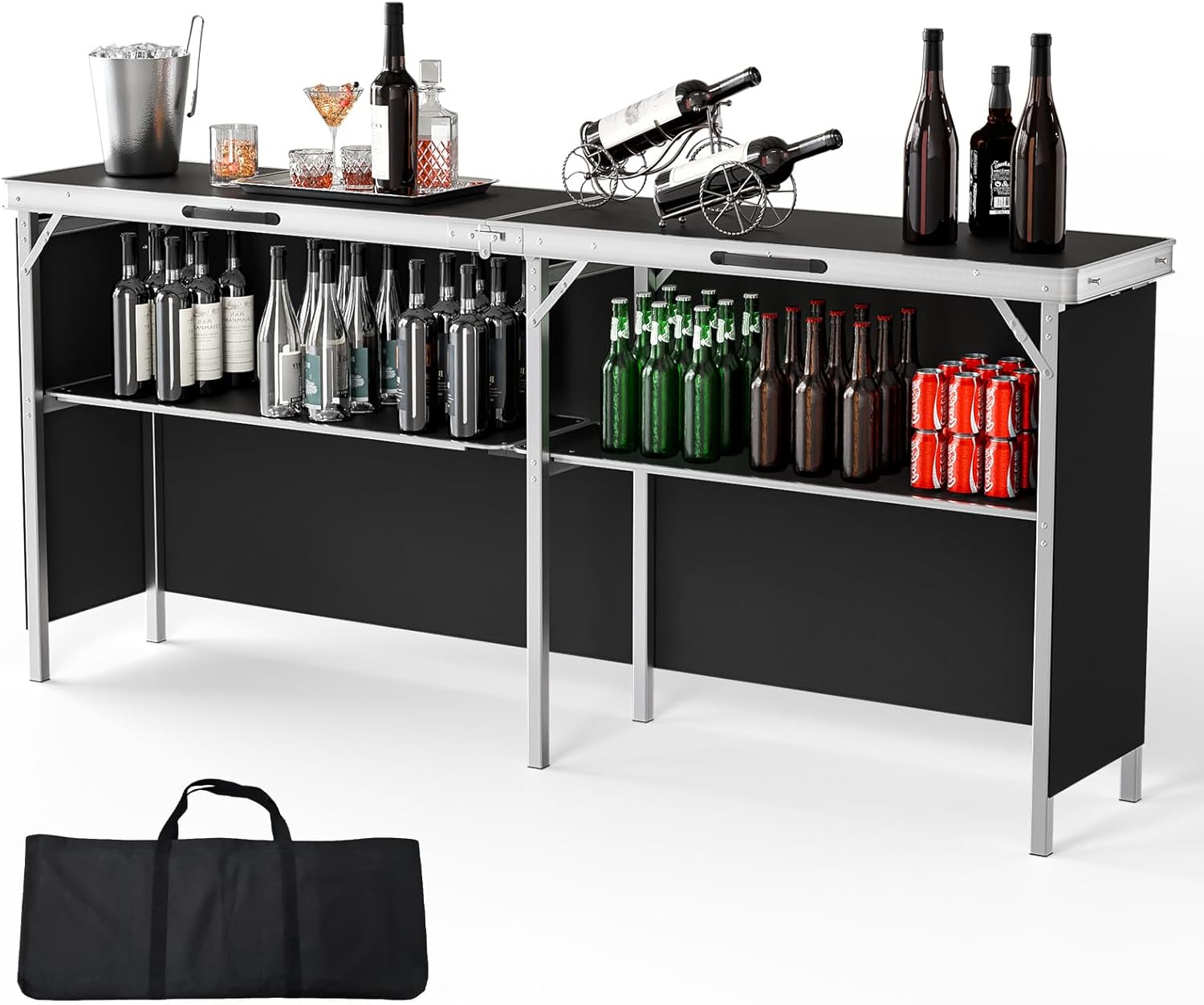 Amazon.com: VINGLI 78" Portable Bar Table, 2-Tier Shelves, Mobile Bar ...