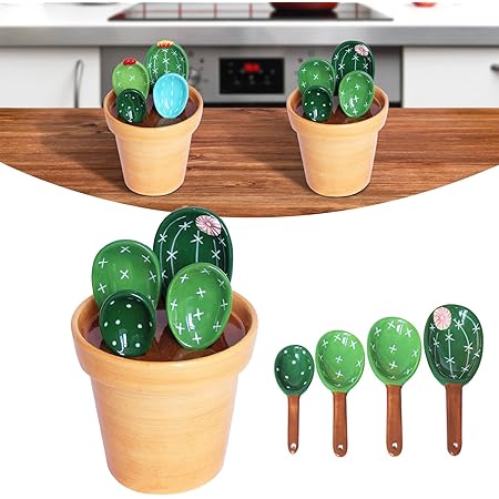 Amazon.com: Cactus Measuring Spoons Set in Pot Ceramic Cute Measuring ...