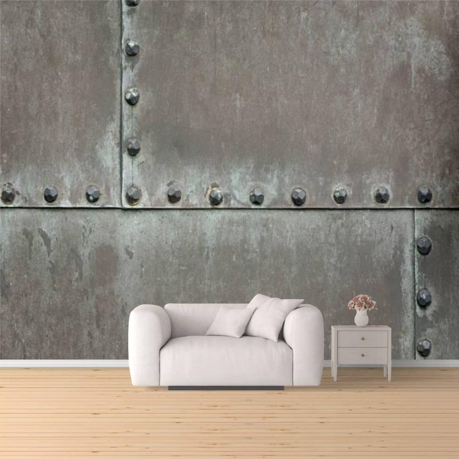 Riveted Metal Wallpaper Wall Rusty Metal Wallpaper , Rough Stone Look