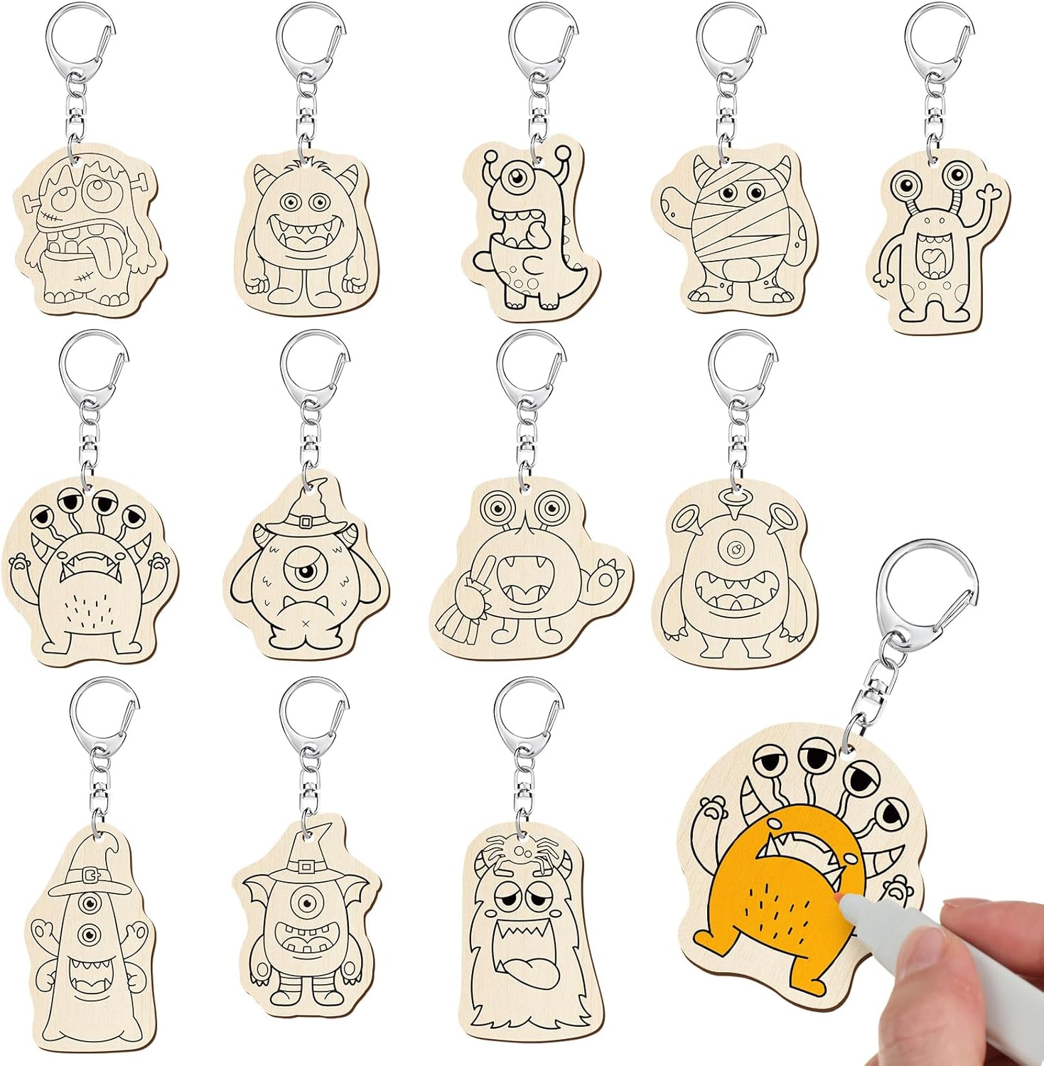 Amazon.com: RattanView 24 Pcs Monster Craft Color Your Own Keychains ...