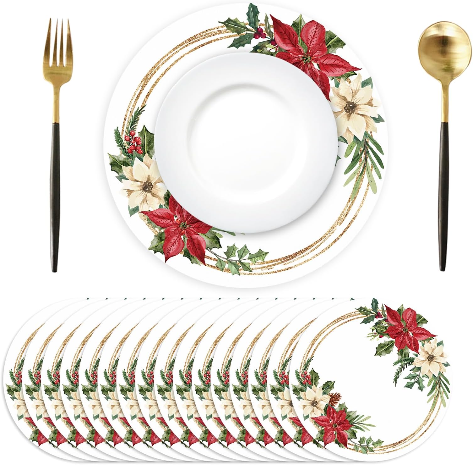 Amazon.com: Sliner 100 Pieces Christmas Poinsettia Paper Placemats 12.6 ...