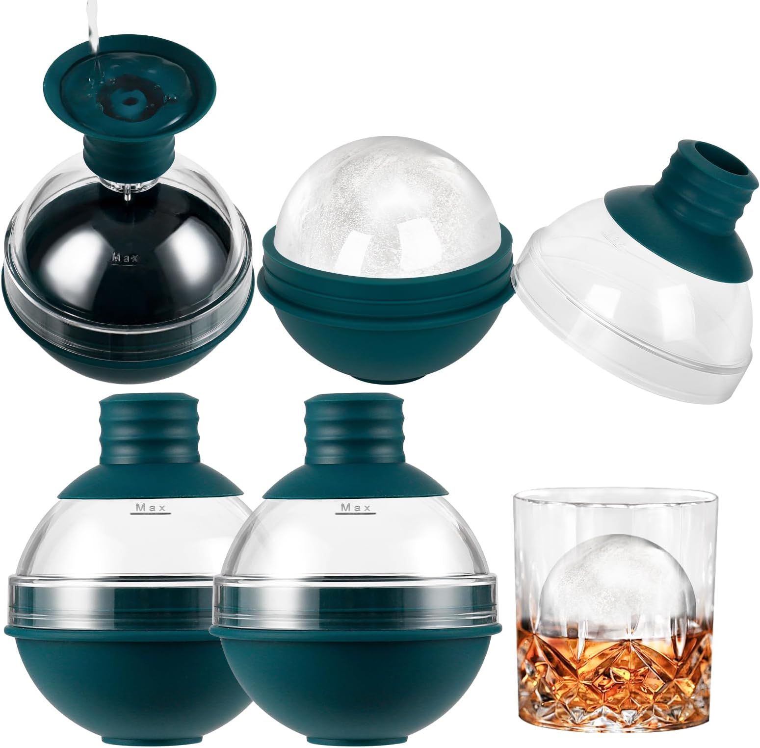 Amazon.com: Silicone Ice Ball Molds for Whiskey - Set of 4 Round Makers ...