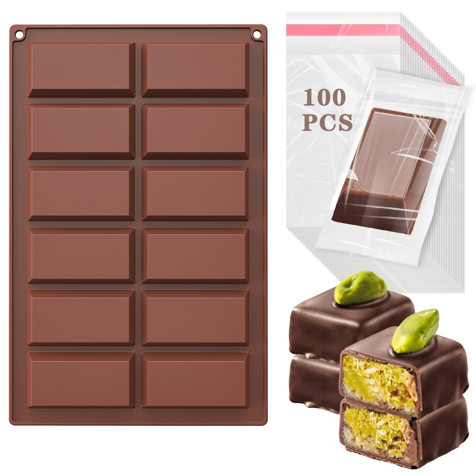 Buy 12 Cavities Chocolate Bar Mold Deep, Silicone Thick Chocolate Bar ...