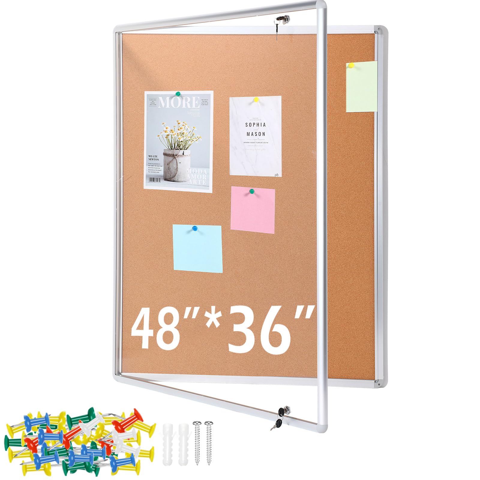 Amazon.com : Cholemy Enclosed Bulletin Board 48 x 36 Inch Lockable Cork ...