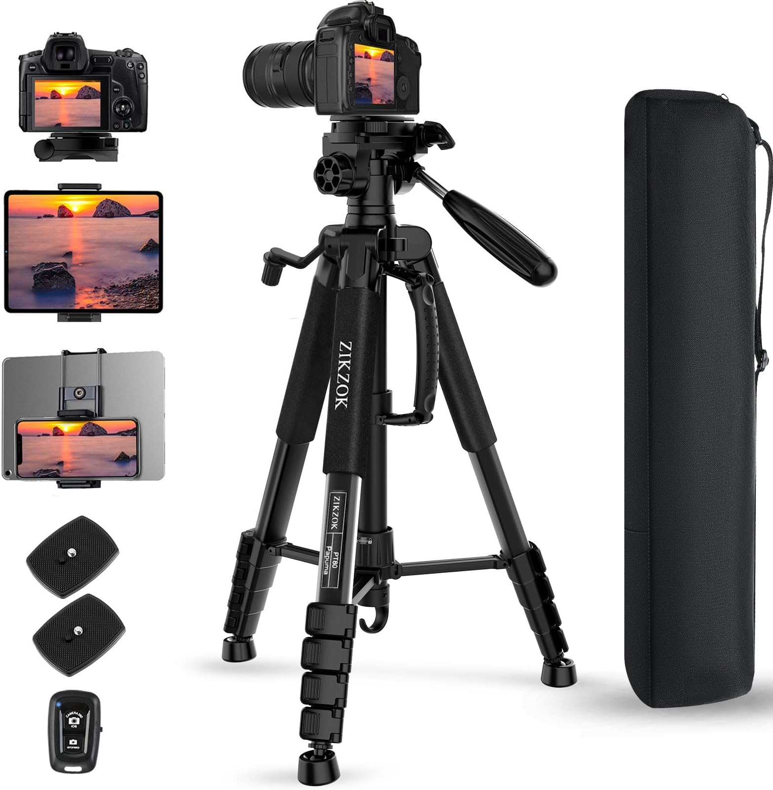 Amazon.com : Camera Tripod with Travel Bag,Regetek 74 Inch Aluminum ...