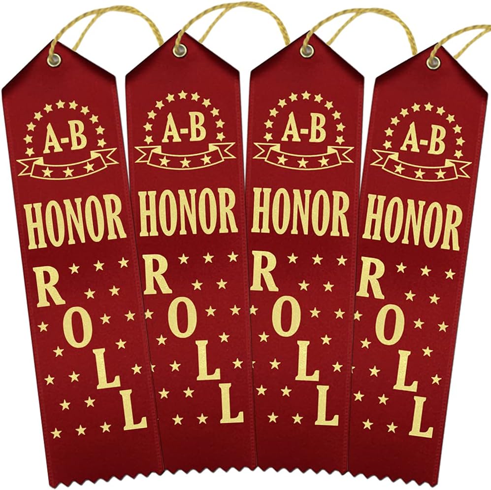 RibbonsNow "A-B" Honor Roll Award Ribbons - 100 Red Ribbons with Card ...