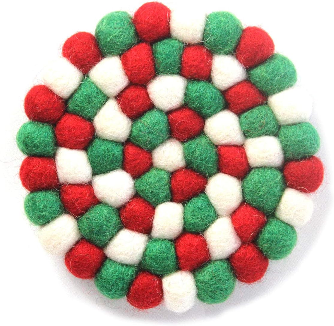 Amazon.com: Global Crafts Hand Crafted Felt Ball Wool Trivet Mat from ...