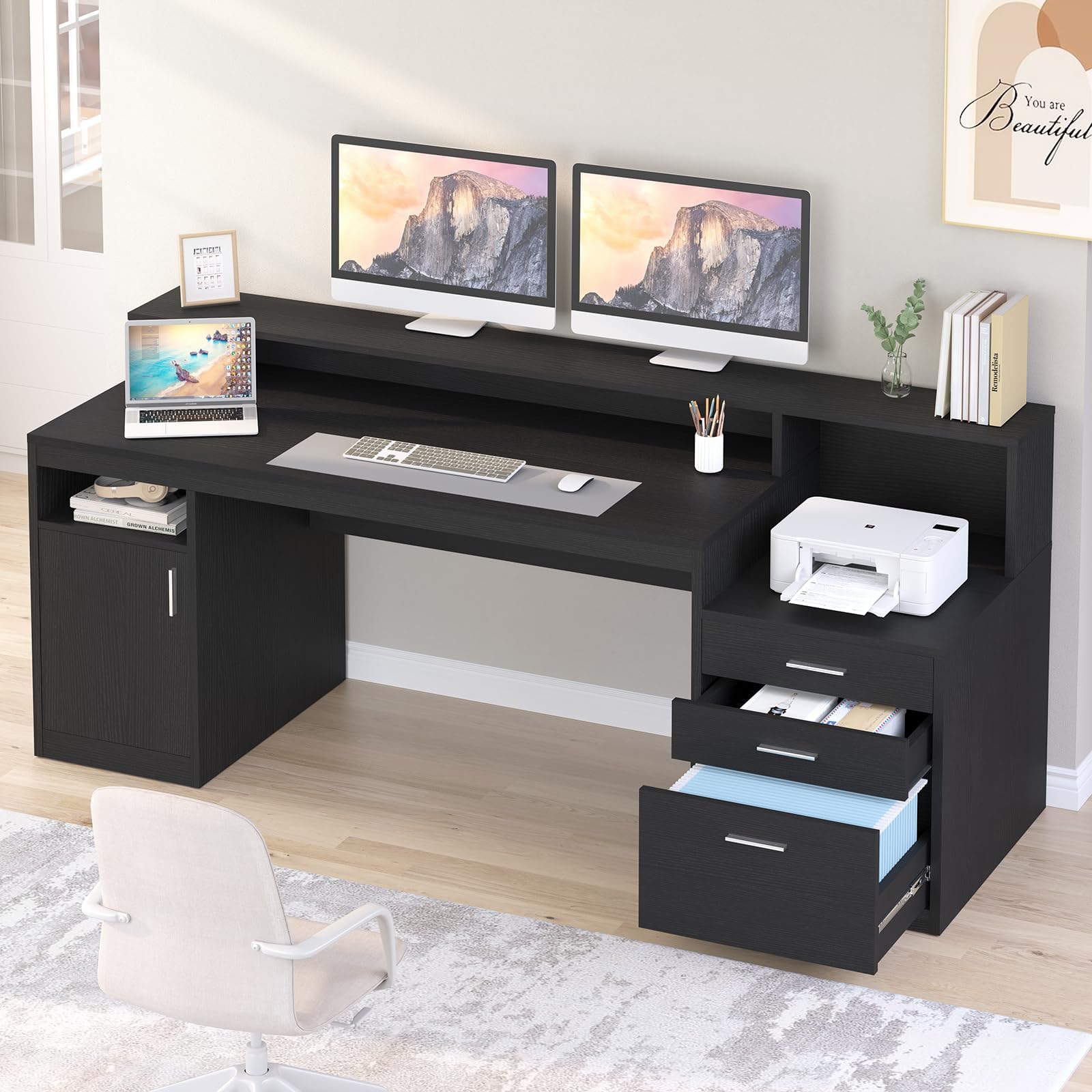 Amazon.com: Computer Desk with 3 Drawers - 47 inch Modern Home Office ...