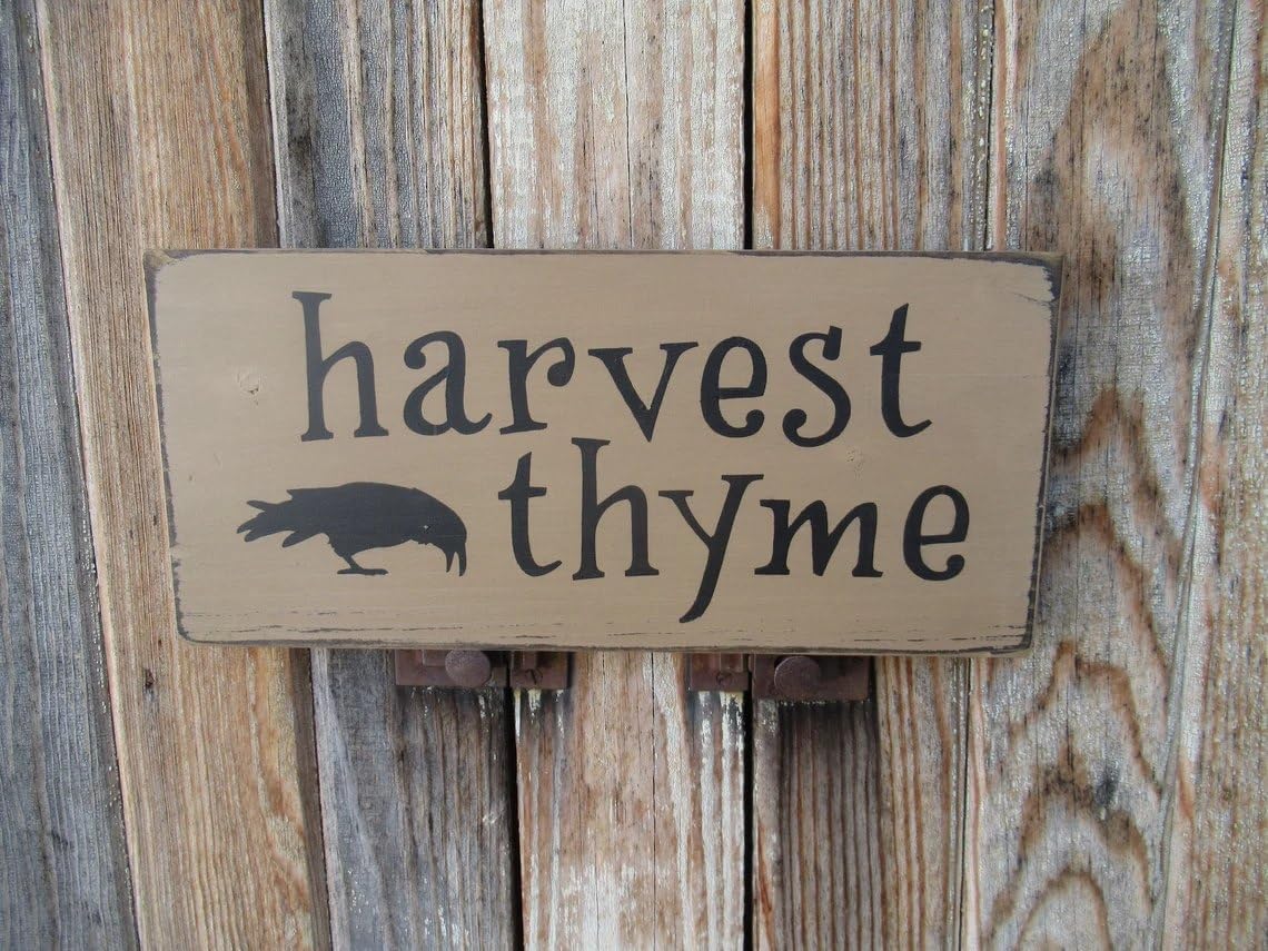 Amazon.com: Wooden Sign Primitive Fall Autumn Harvest Thyme with Crow ...