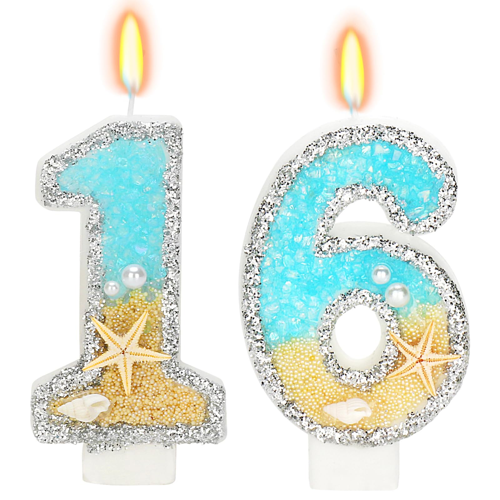 Amazon.com: ElekFX 16th Birthday Candle for Cake, Beach Starfish ...
