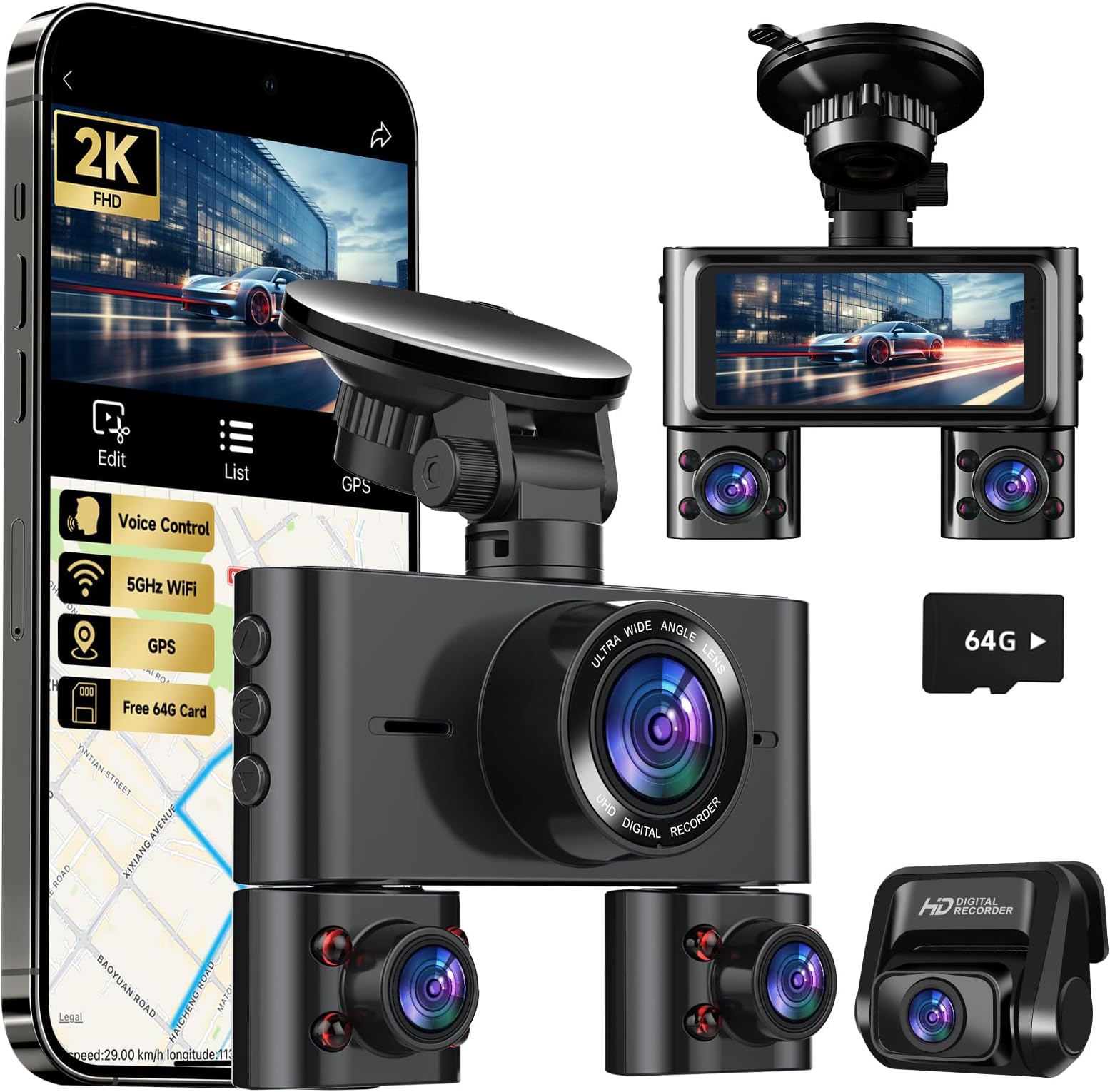 Amazon.com: HUPEJOS Dash Cam, 360° Dash Camera for Cars Front and Rear ...