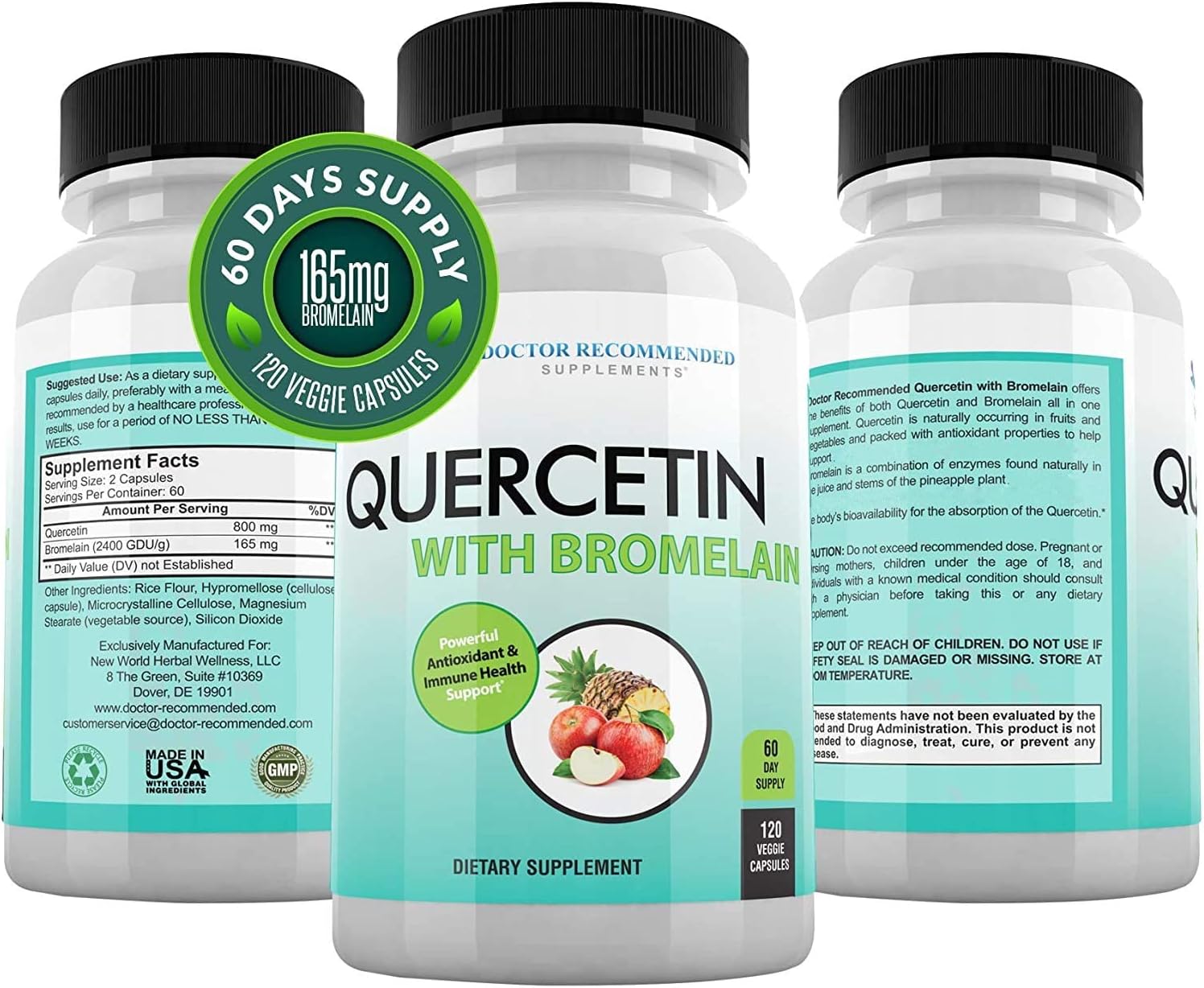 Amazon.com: DOCTOR RECOMMENDED SUPPLEMENTS Quercetin 800mg w/Bromelain ...