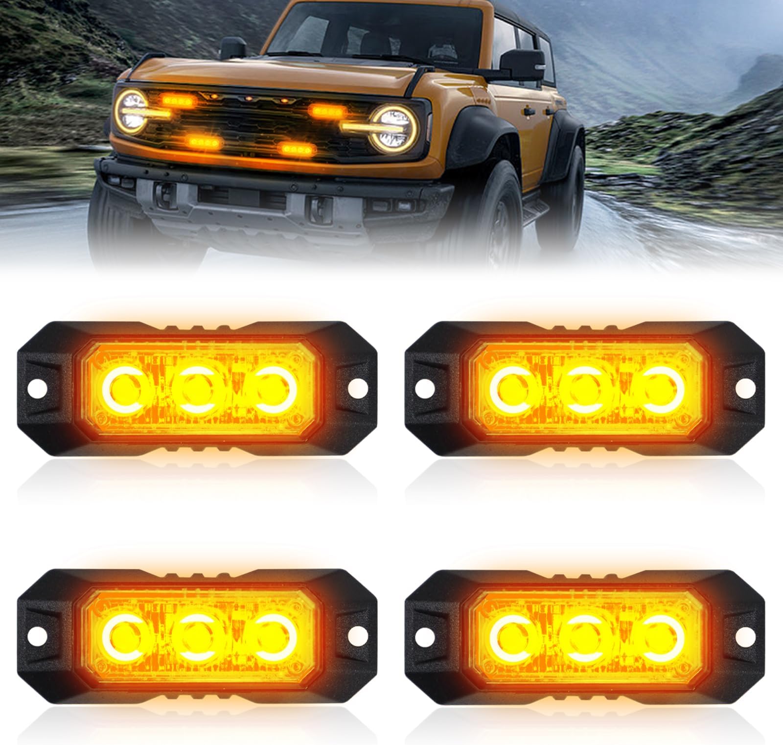 Amazon.com: Nrgedzam 3-LED Amber Strobe Lights Surface Mount Flashing ...