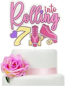 Amazon.com: Roller skating 7th Birthday Cake Topper - Rolling into 7 ...