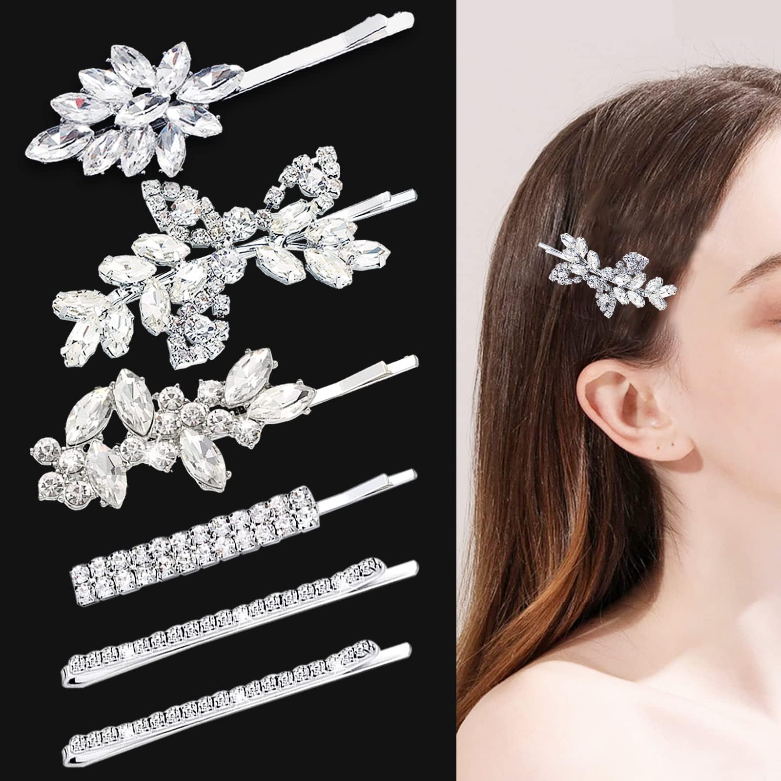 Amazon.com : 2 Pieces Rhinestone Bridal Hair Clips Leaf Bridal Wedding ...