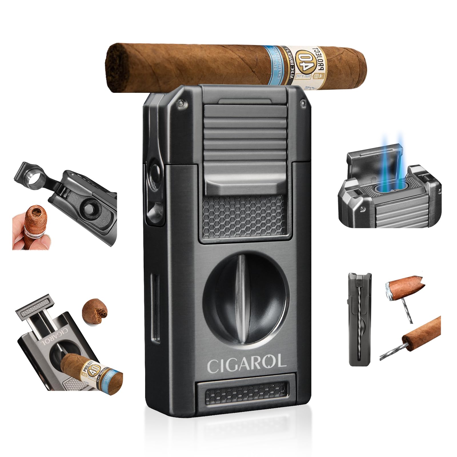 Amazon.com: 5-in-1 Dual Jet Flame Torch Lighter, Windproof & Refillable ...