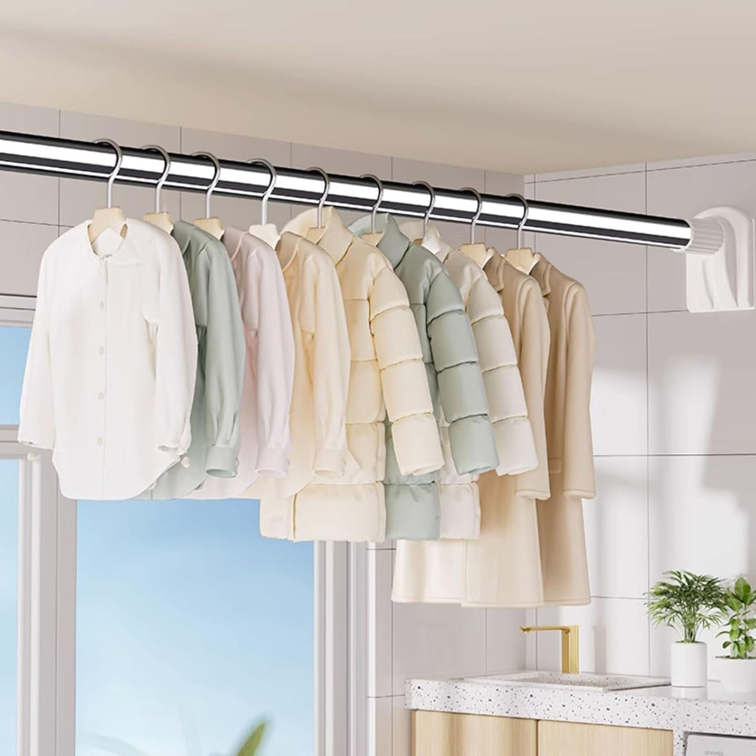 Amazon.com: TREGOO Closet Rod Adjustable Tension Rod for Hanging ...