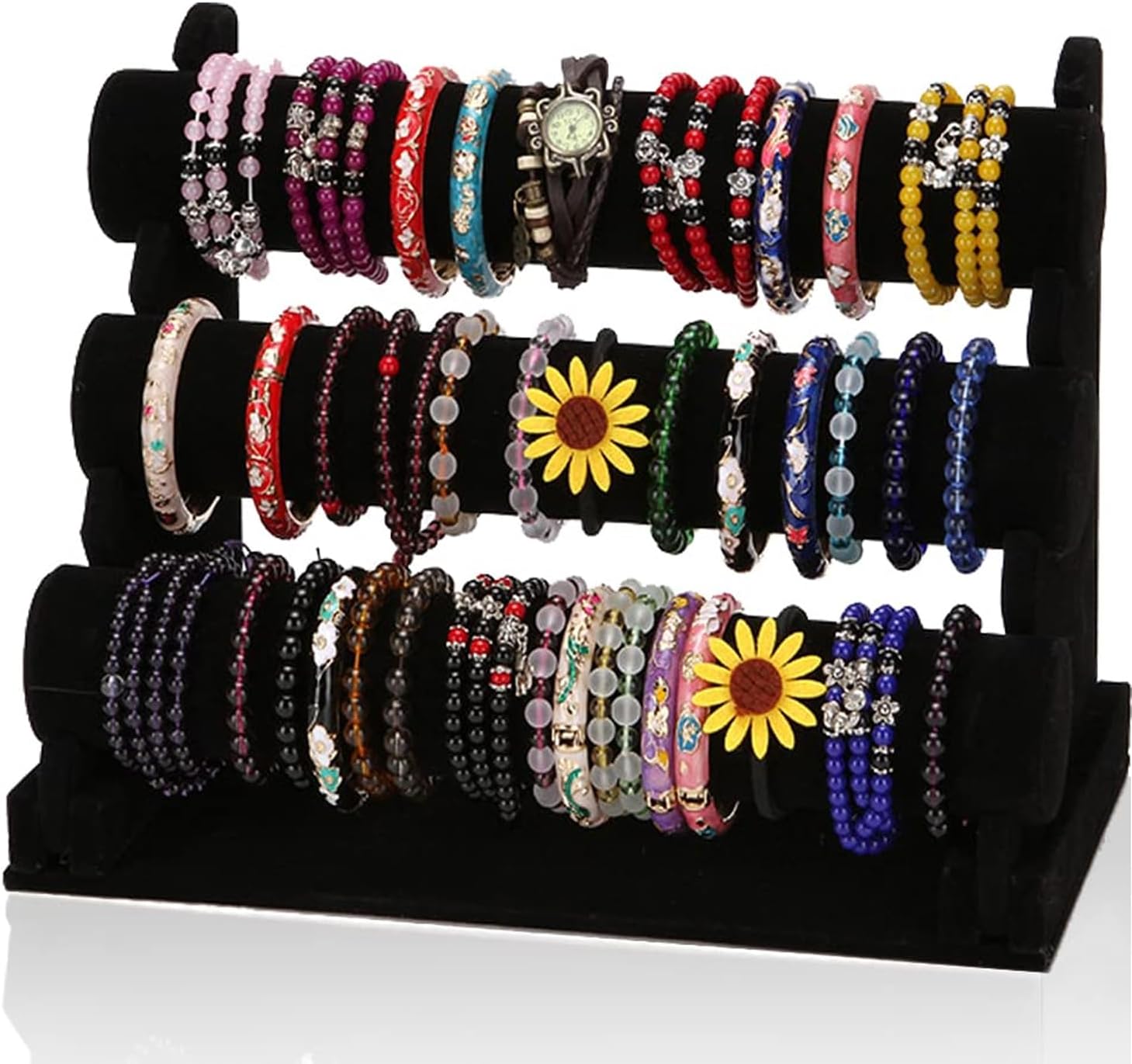 Josmimic 3 Tier Bracelet Holder Display - Detachable T Bar Beige Velvet ...