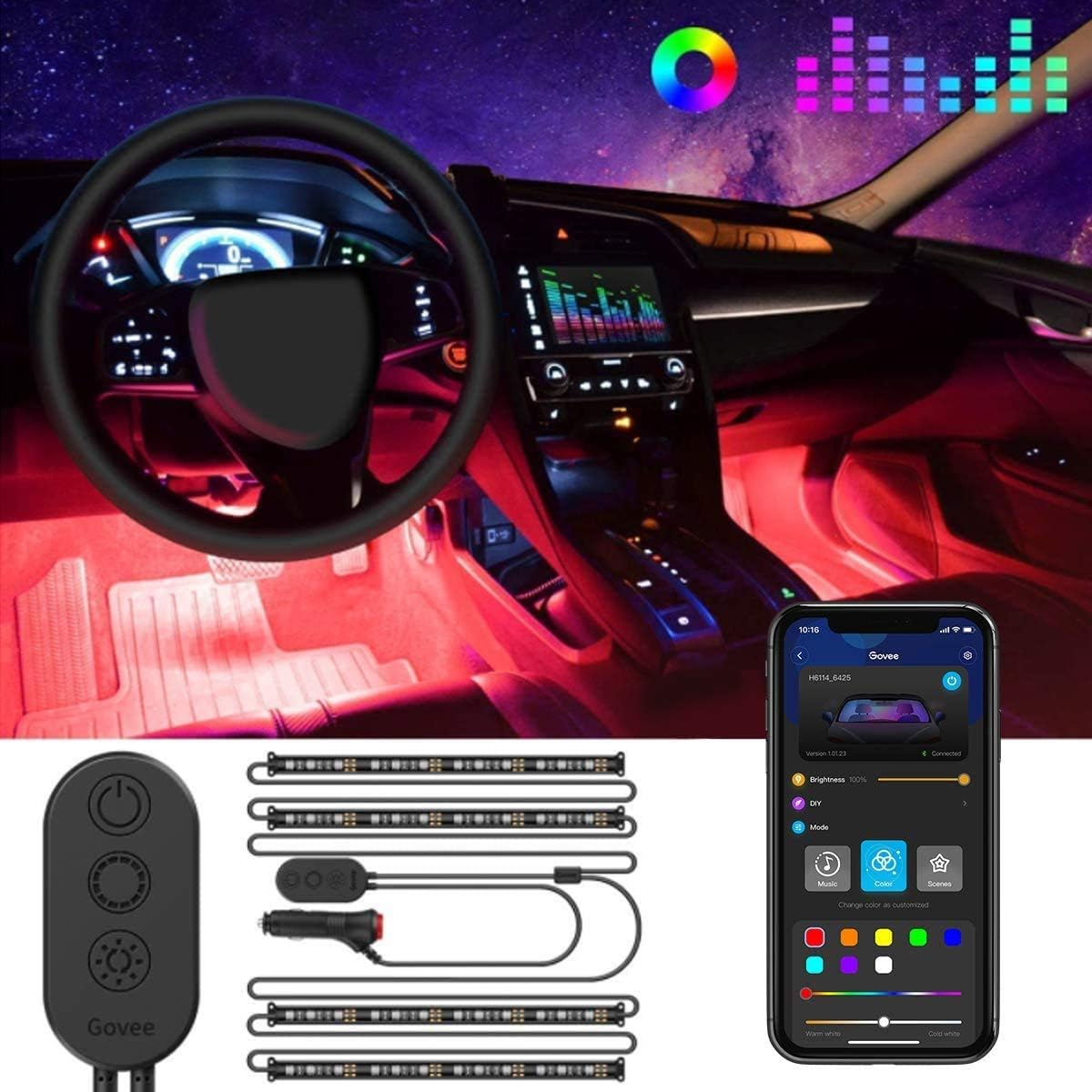 Amazon.com: Car LED Strip Lights, 4 Packs 48 LED Car Interior Lights ...