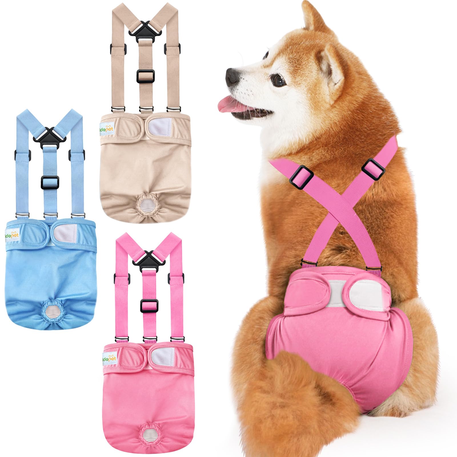 Amazon.com : Idepet Female Dog Diapers with Suspender Detachable, 3 ...