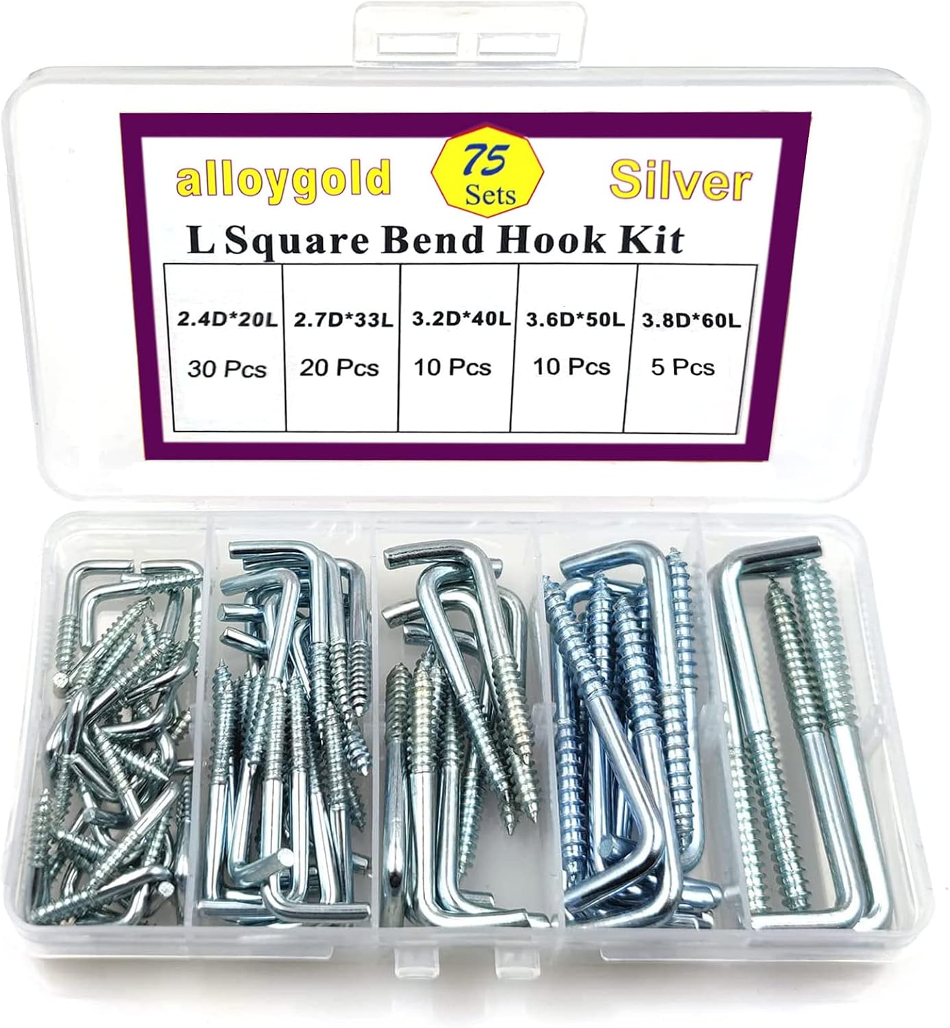 Amazon.com: Alloygold 75 Pieces 5 Sizes Spiral in Square Bend Hook kit ...
