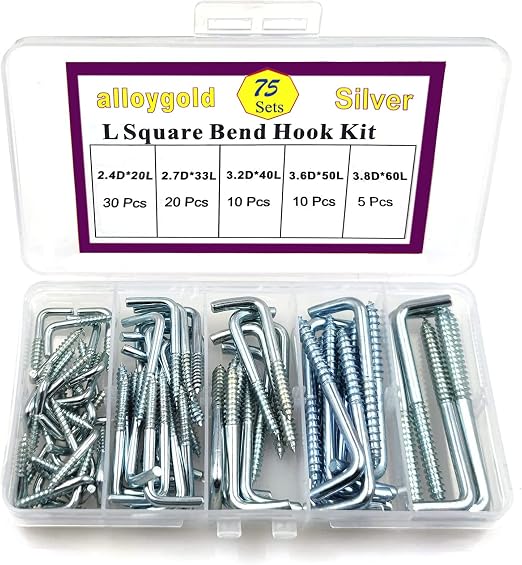 Amazon.com: Alloygold 75 Pieces 5 Sizes Spiral in Square Bend Hook kit ...
