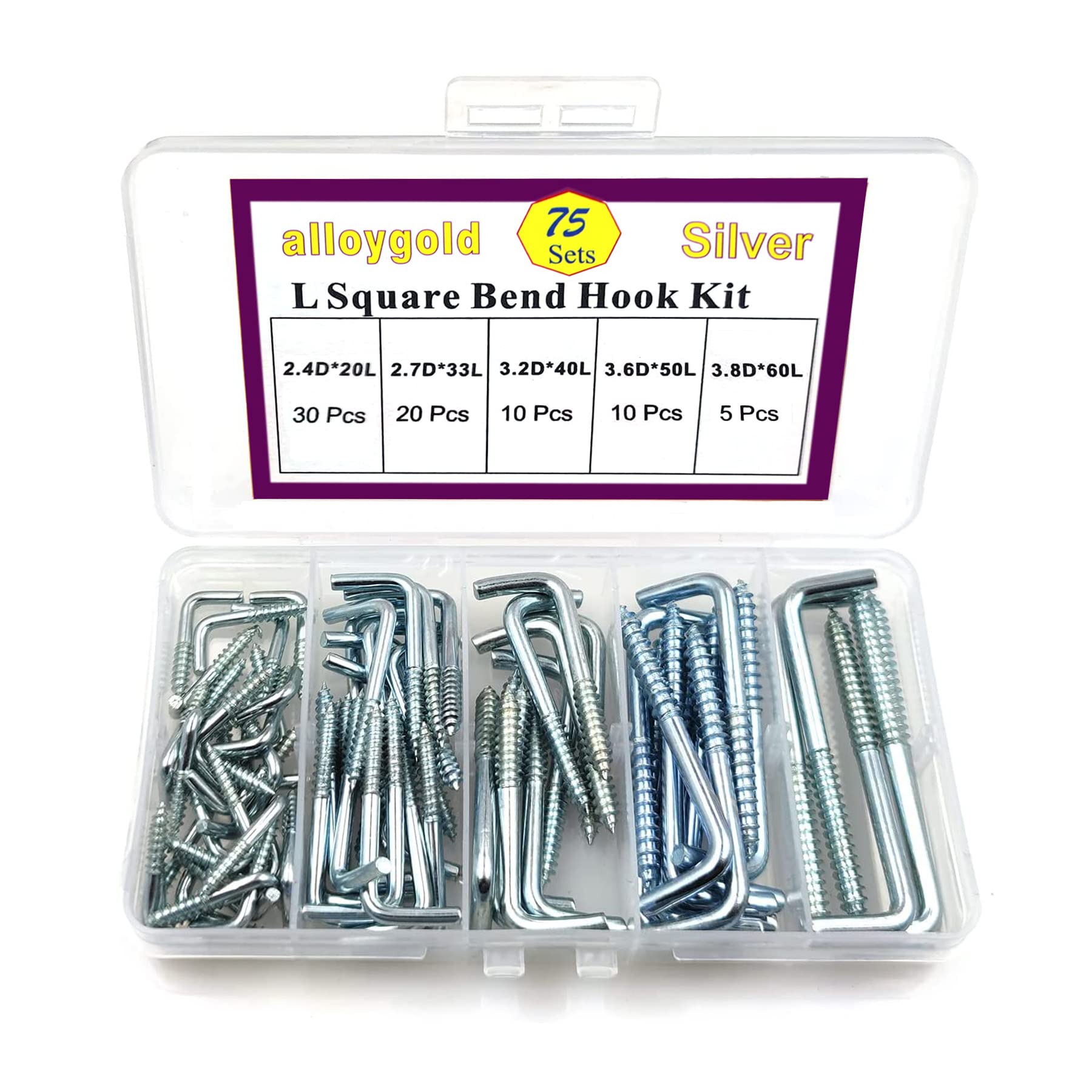 Amazon.com: Alloygold 75 Pieces 5 Sizes Spiral in Square Bend Hook kit ...
