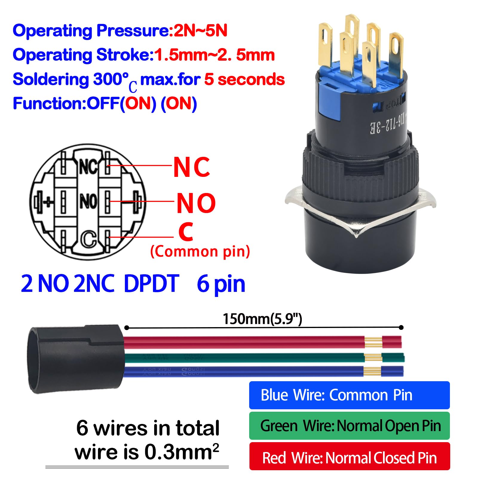 Snapklik.com : 16mm 3 Position Key Switch 5/8" Mounting Hole 12V 24V ...