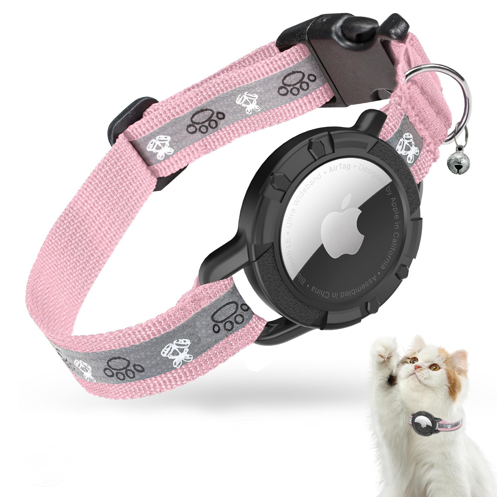 Reflective Airtag Cat Collar, JIARUI Integrated Apple Airtag Cat Collar ...