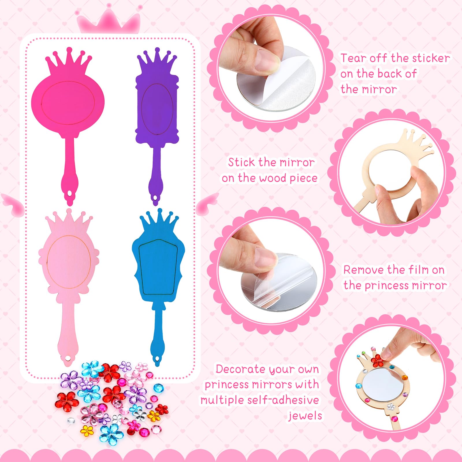 Snapklik.com : 24 Pack Wooden Mirror Craft For Girls DIY Decorate You ...