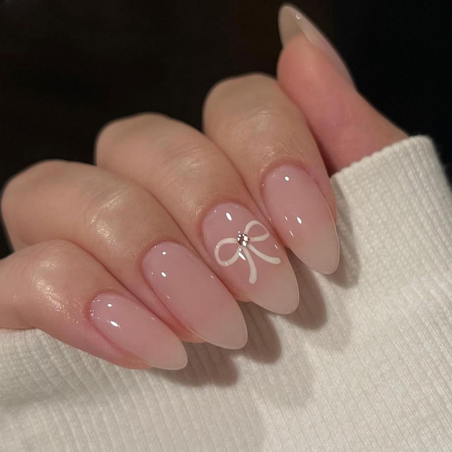 24Pcs Short False Nails,French False Nails,Full Cover False Nails White ...