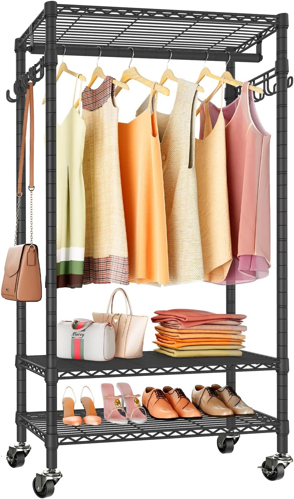 Amazon.com: Serxis Rolling Portable Garment Rack,Freestanding Clothes ...