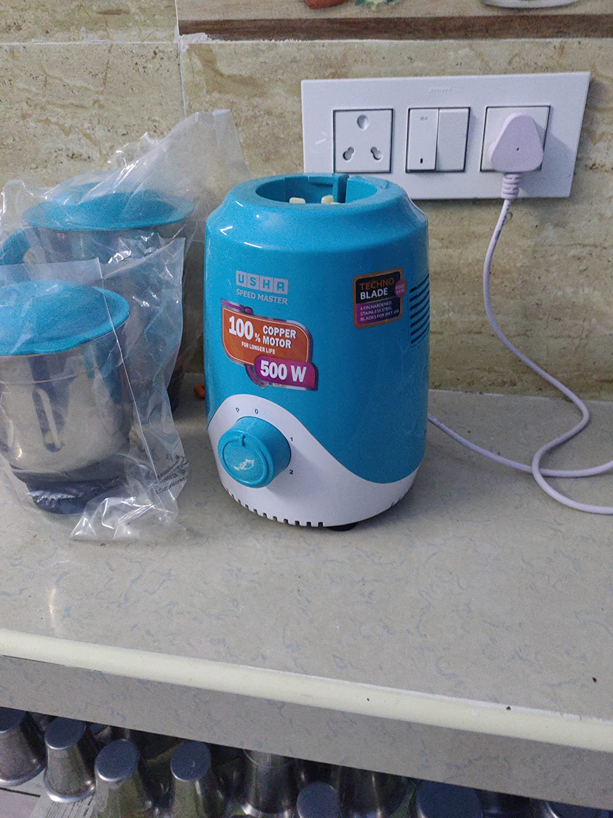 Buy USHA Speed Master 500W with 3 Jars, 100% Copper Motor, 4-fin techno ...
