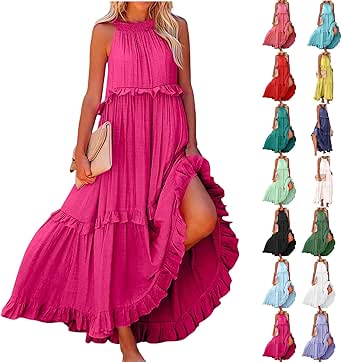 Maxi Dresses for Women 2025 Summer Sleeveless Halter Long Dress Loose ...