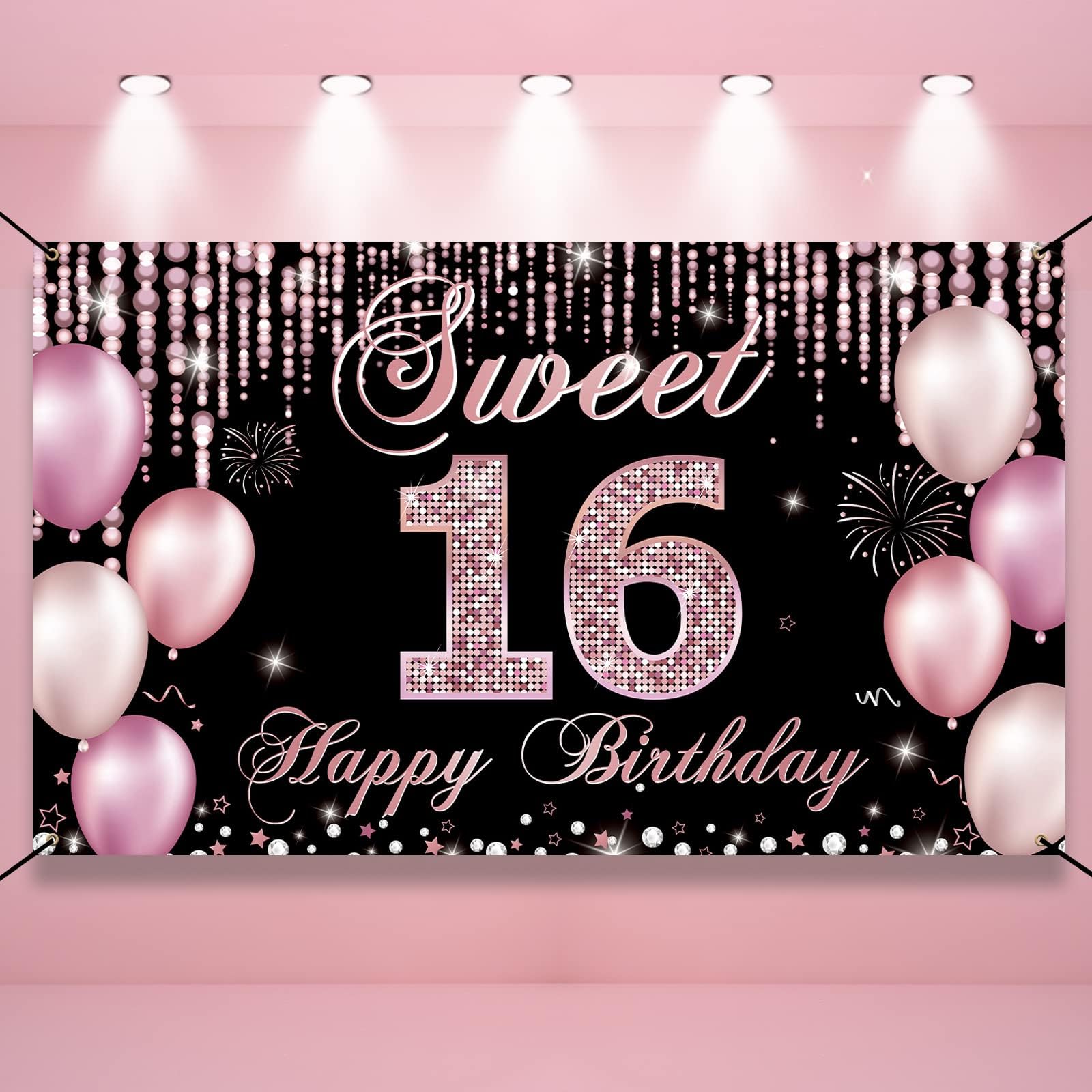 Amazon.com : HTDZZI Sweet 16 Birthday Backdrop Banner Hot Pink, Sweet ...