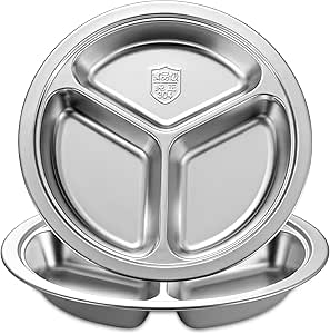 Amazon.com | YLARMY Set of 2 Stainless Steel Round Divided Plates, 9.5 ...