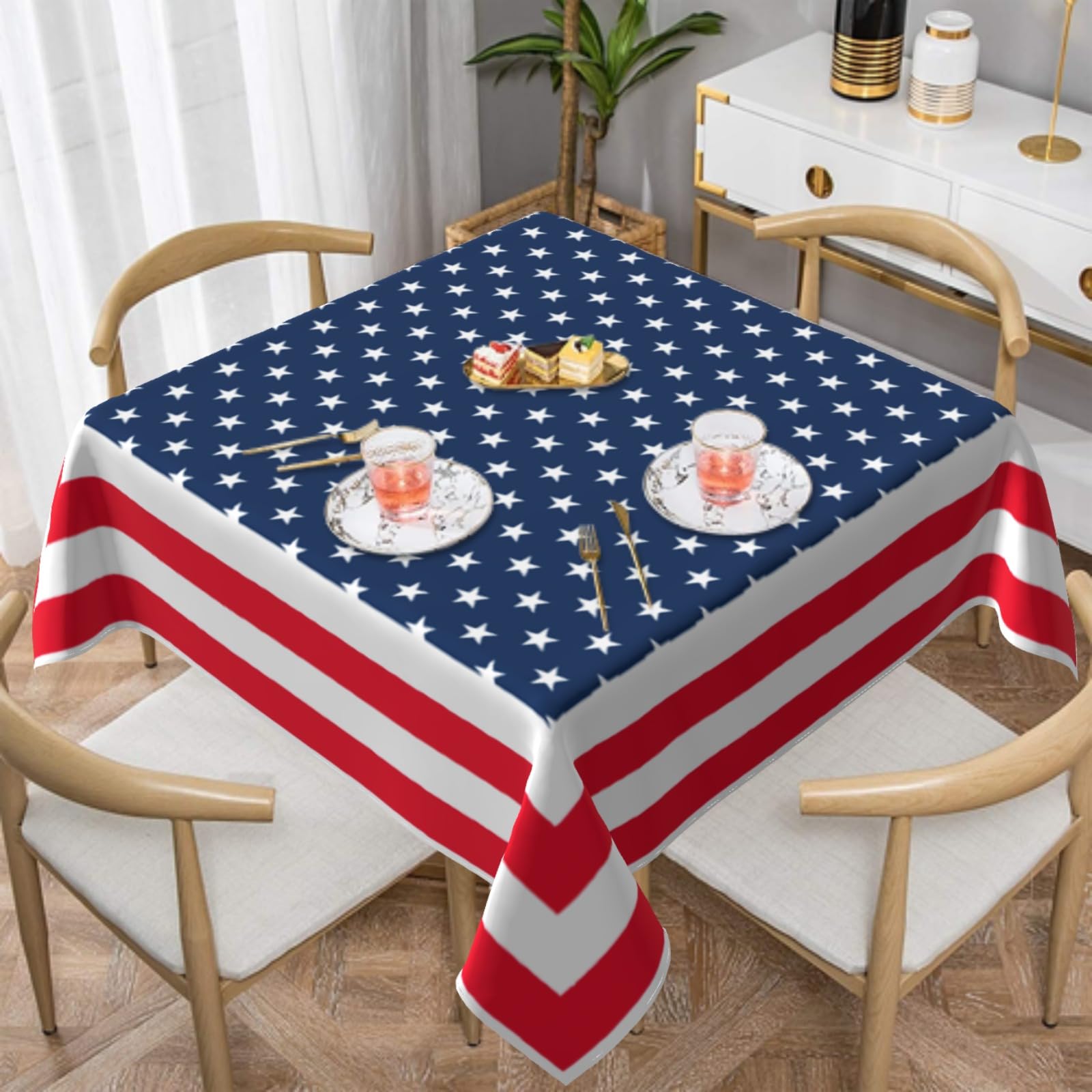 Amazon.com: aportt Red White Blue Square Tablecloth 52×52 Inch 4th of ...