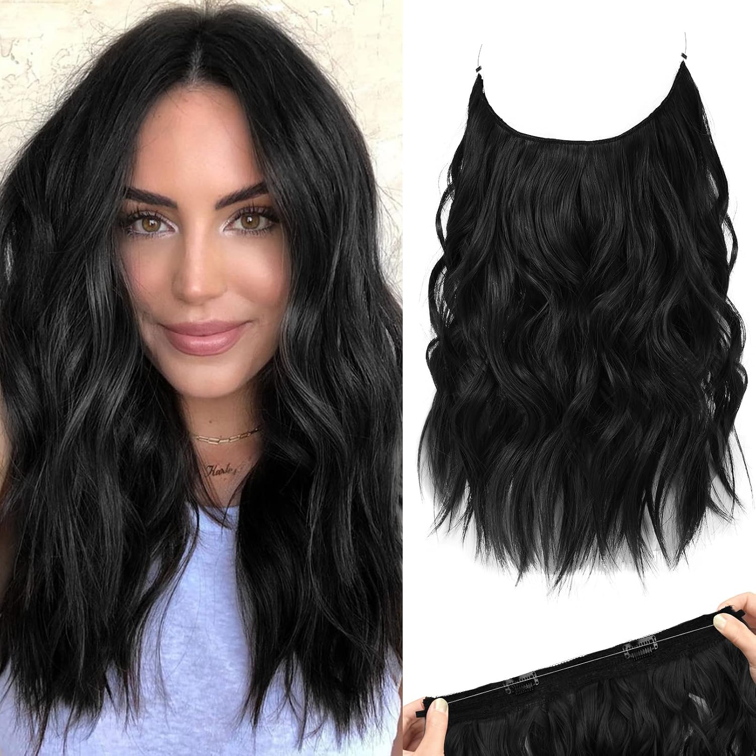 Amazon.com : REECHO Invisible Wire Hair Extensions with Thinner Softer ...