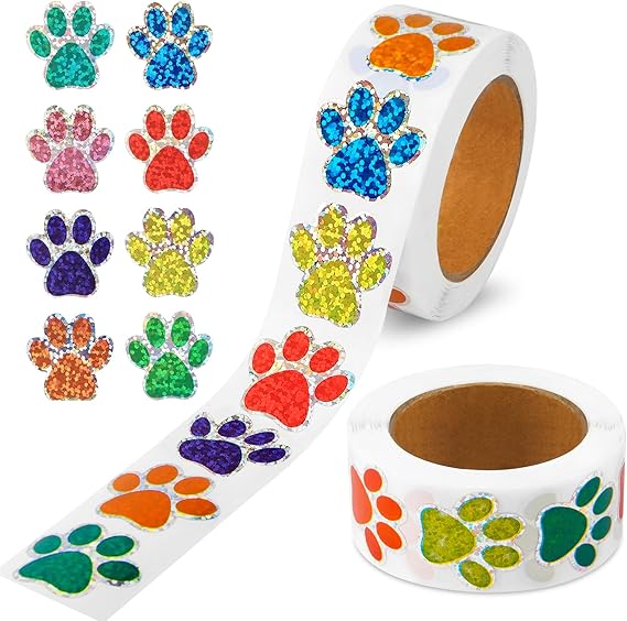 Amazon.com: 1000 PCS Dog Paw Print Stickers, 2 Rolls Colorfull Shiny ...
