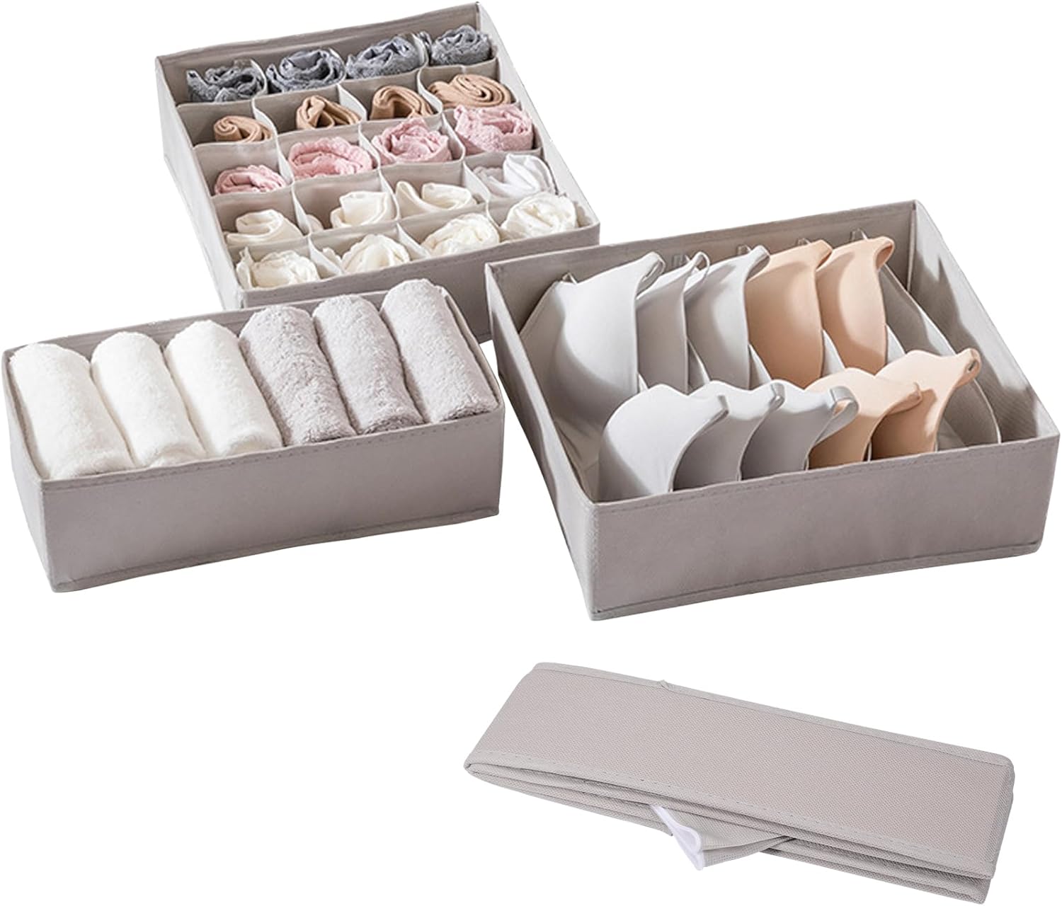 Amazon｜Annhua 仕切りボックス 下着収納ケース 3点セット 靴下収納ボックス 折りたたみ式 不織布 下着収納ボックス 仕切り収納ケース 下着 靴下 インナー ネクタイ 小物整理 ...