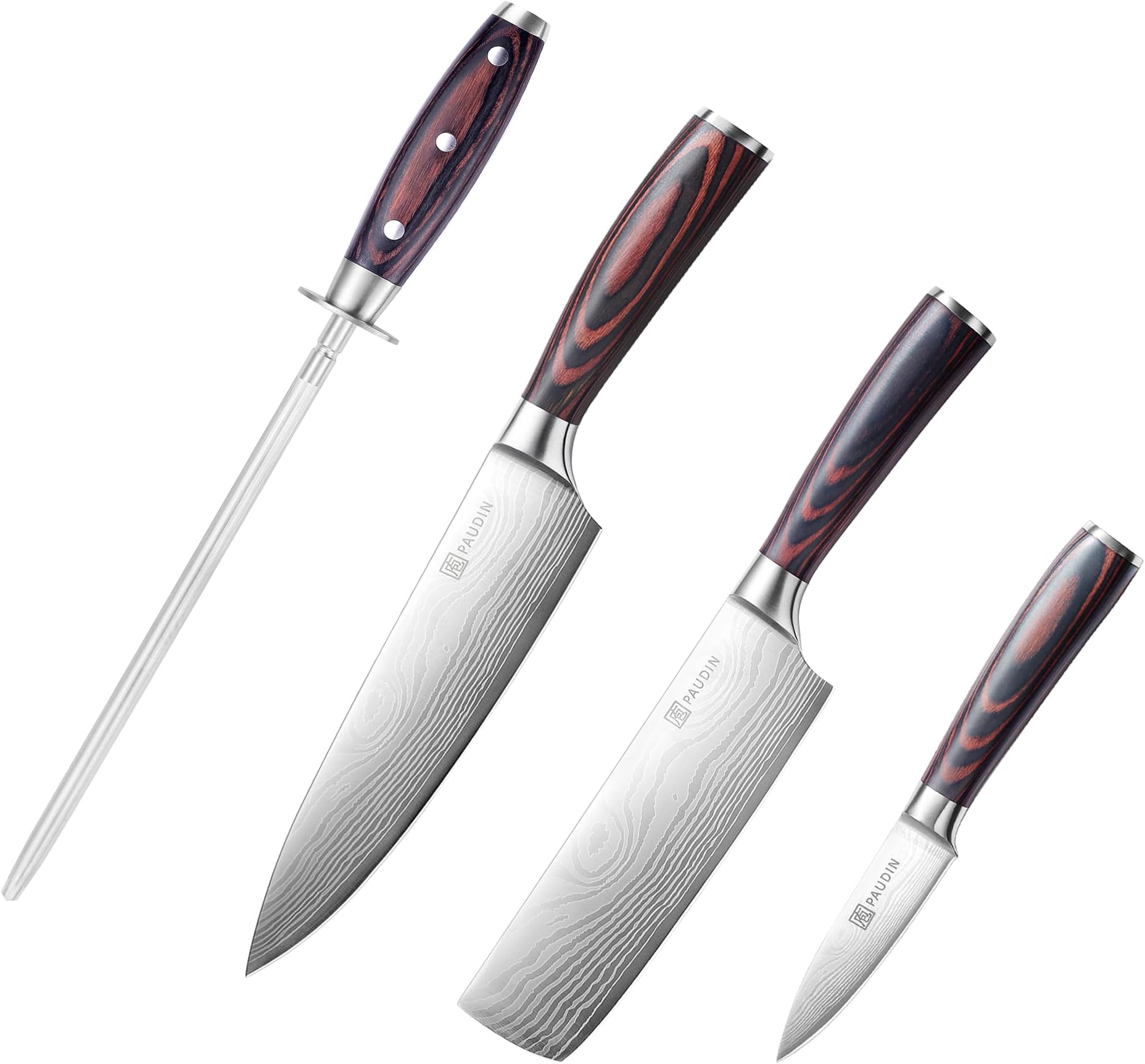 Amazon.com: PAUDIN Chef Knife + Nakiri Knife + Paring Knife+ Honing ...