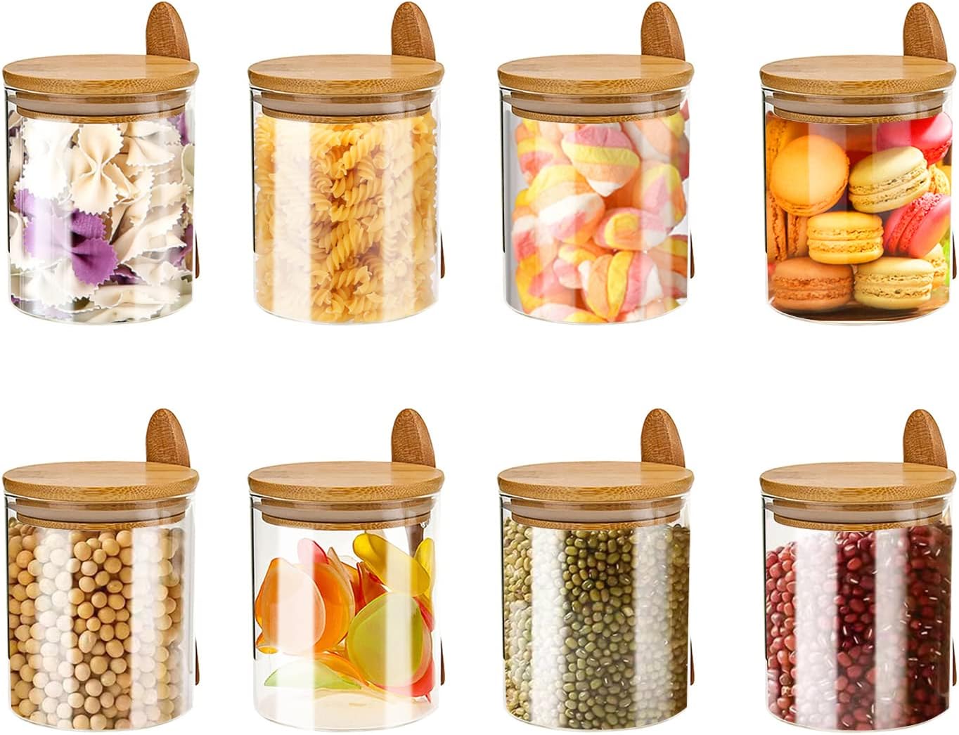 Amazon.com: Glass Jars with Bamboo Lids and Spoons, 18.26 oz ...