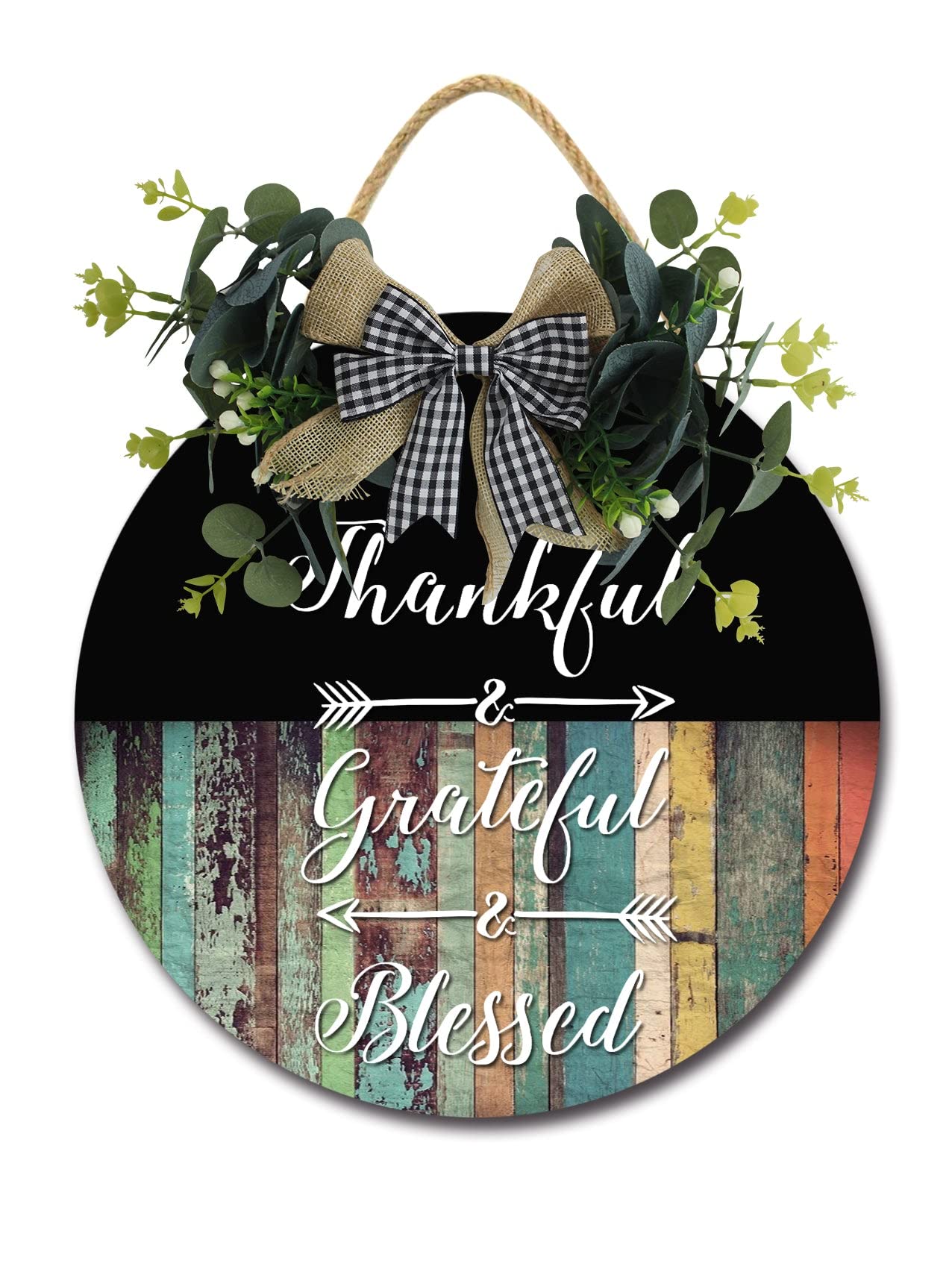 Amazon.com: LERJIMUX Thankful & Grateful & Blessed Front Door Sign ...